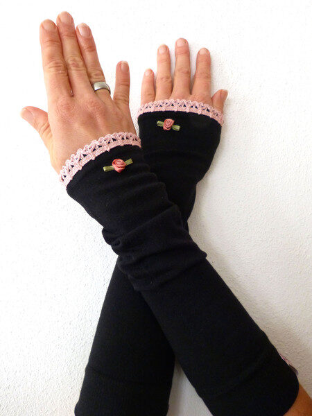 Stulpen schwarz, Borte in rosa und Rose | Erdbeerpunkt Online Shop Schweiz